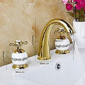 Kitchen Taps Faucet Luxury Gold Plated Bathroom Faucet 3 Pieces Set Bathtub EuropUPC Split Basin Mixer Tap Ceramic Faucet Body Cross Handles