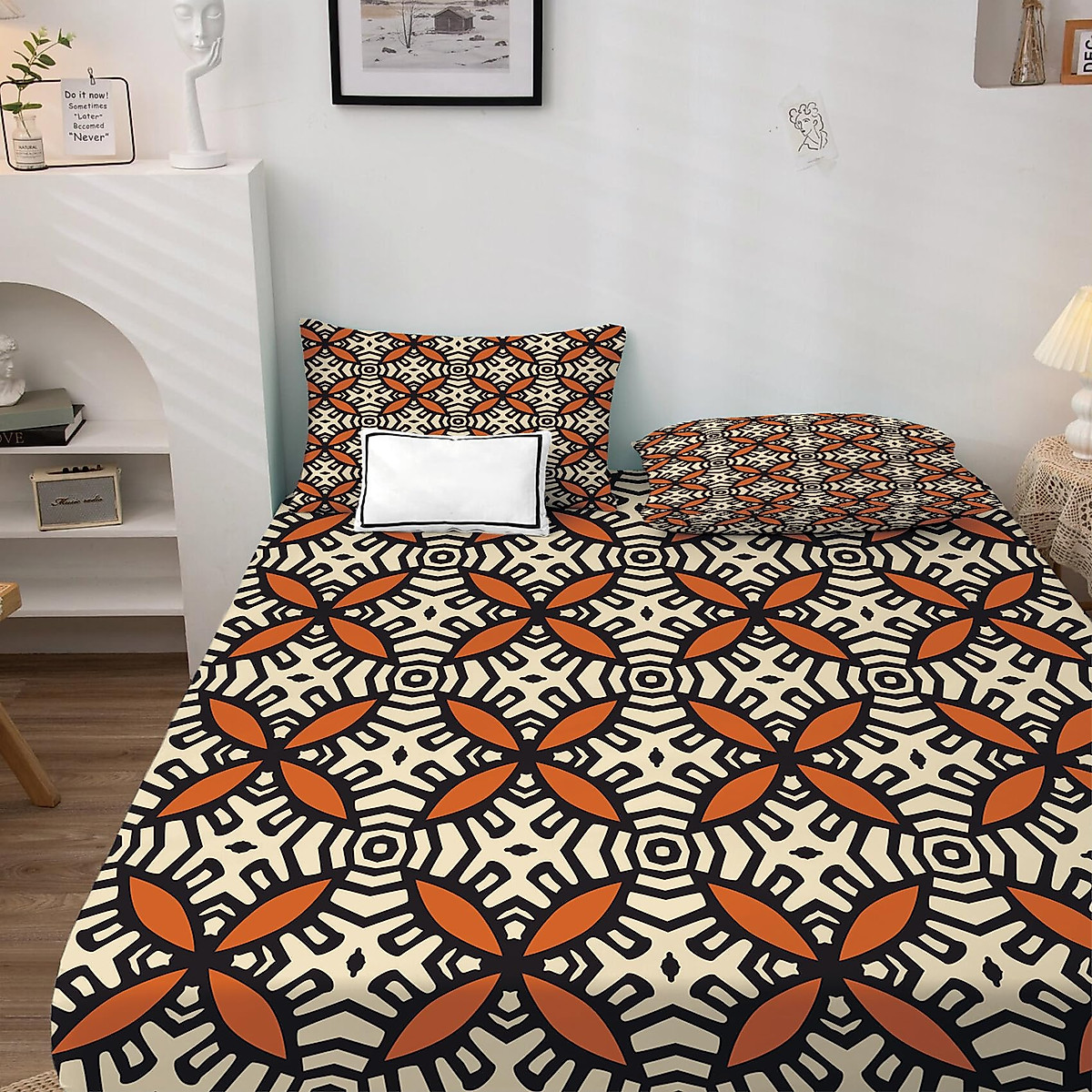 Flower Sheets Full Size, Floral Retro Bed Sheets, Patterned Bedding Sheets & Pillowcases 4 Piece Set - Soft Microfiber Deep Pocket Fitted Sheet & Flat Sheet & 2 Pillow Cases S3-&-133