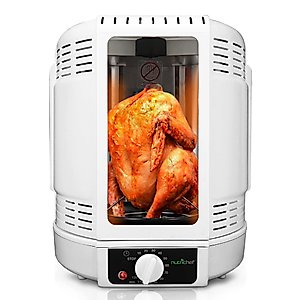 NutriChef Vertical Rotisserie Oven Roaster - Rotating Shawarma/Kebab Machine with Skewer and Rack, Basket Tower, Roasting Rack, Poultry Tower, Drip Tray - For Meat Chicken Turkey Lamb - PKRT15 White