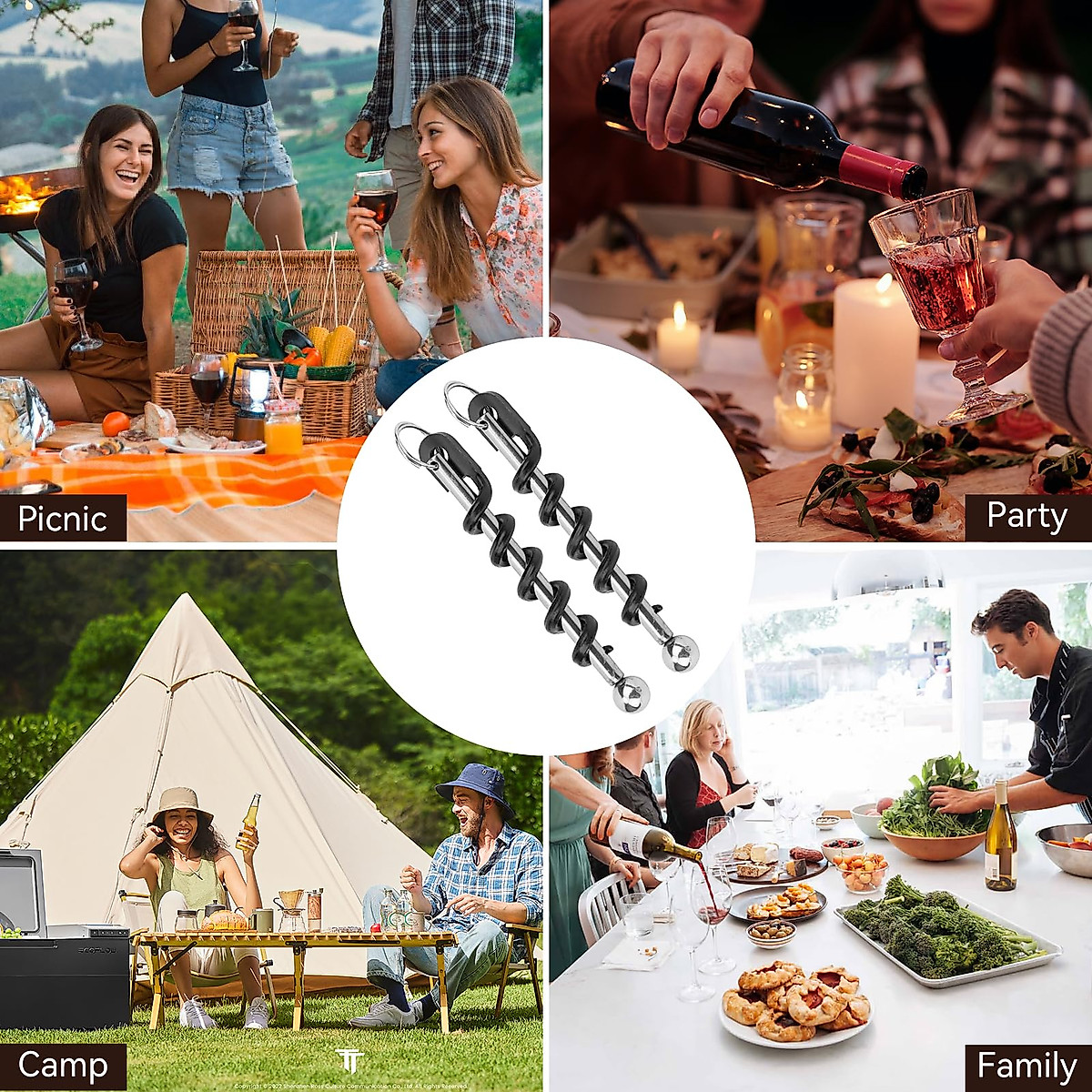 4pcs Corkscrew Spiral, Portable Keychain Corkscrew Black Stainless Steel Wine Beer Bottle Opener Corkscrew Kitchen Accessories