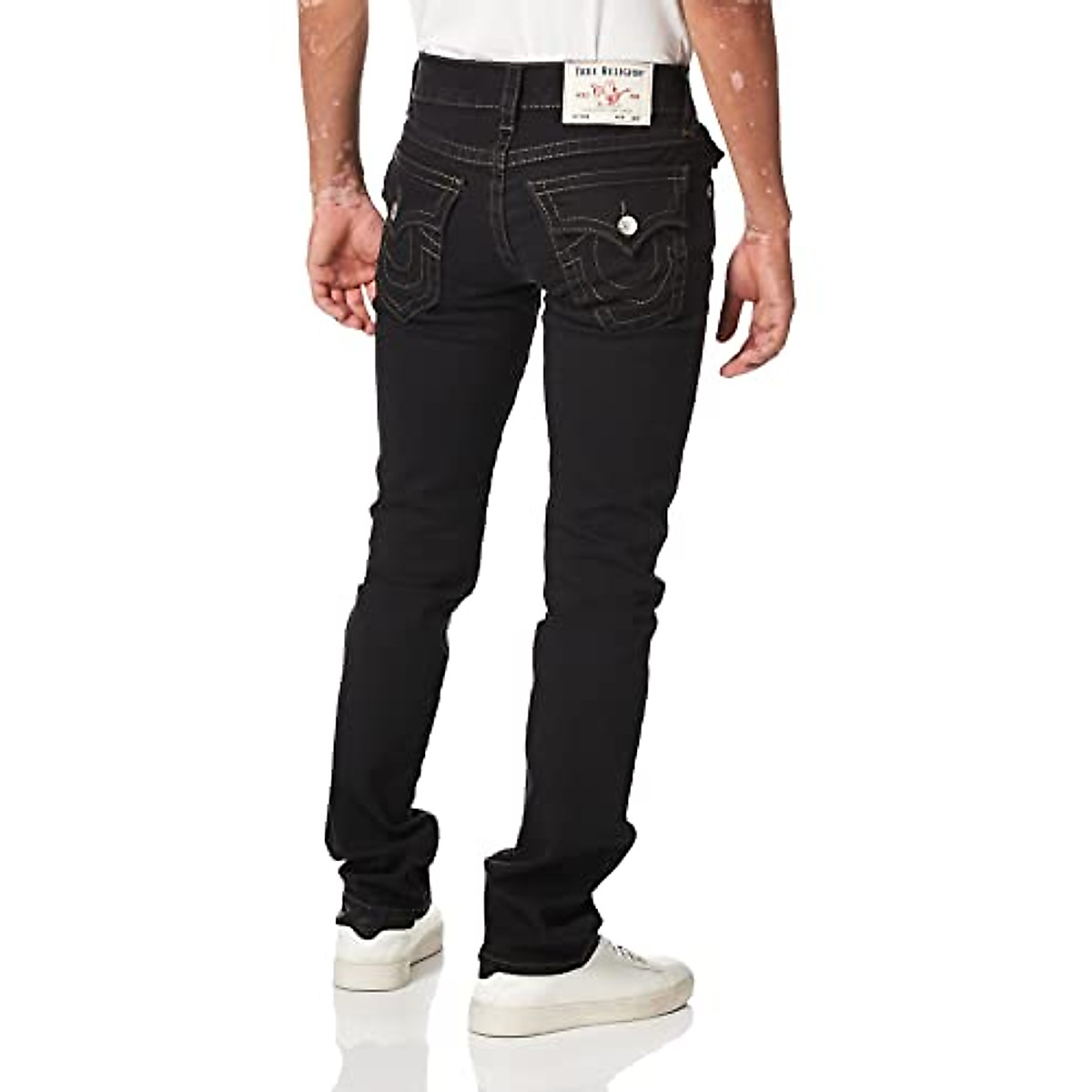 True Religion Men's Ricky Big T Straight Leg Jean with Back Flap Pockets, Body Rinse Black, 38W X 34L