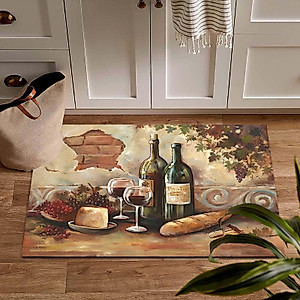 Farmhouse Kitchen Rugs and Mat, Grapes Wine Glasses Kitchen Mats for Floor, Rustic Anti Fatigue Kitchen Sink Rugs, Non Skid Washable Microfiber Kitchen Floor Decor Carpet 24"x36"