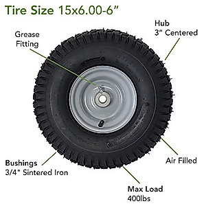 MARASTAR 21436-2PK 15x6.00-6" Front Tire Assembly Replacement for Husqvarna Riding Mowers