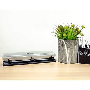 Bostitch Office Premium 3 Hole Punch, 12 Sheet Capacity, Metal, Rubber Base, Easy-Clean Tray, Silver, 2-Pack
