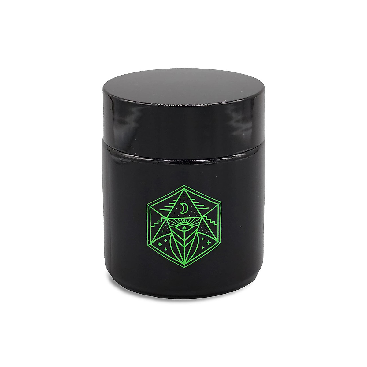 Small Tinted Glass Storage Jar and Lid with Painted Artwork - UV Light Protection for Herbs & Spices Seasoning and Kitchen Organization & Storage - Black and Ancient Symbol Design | Pack of 1 - 100 ml