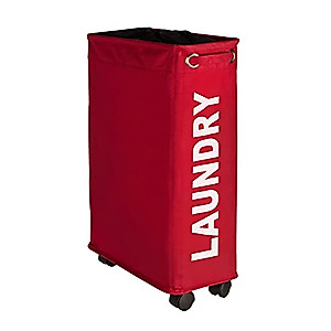Red Laundry Basket Corno - thin Laundry Hamper with wheels - small space laundry bin - narrow hamper, laundry collector, laundry basket with wheels
