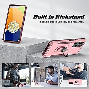 TUNKARMOR for Samsung Galaxy A53 5G | A53 5G UW Case: with Tempered Screen Protector Built in Rotable Ring Kickstand Military Grade Dual Layer Shockproof Protective Phone Cover - Rose Pink