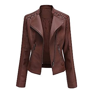 SERYU Leather Jacket for Women Zip Leather Motorcycle Jacket Plus Size Faux Leather Tops Lightweight Short Coat