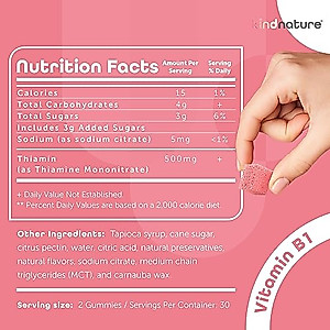 Kind Nature Vitamin B1 Gummies - Chewable Thiamine 500mg per Serving - Formulated for B1 Vitamin Deficiency - Non GMO, Vegan, Natural Strawberry Flavor Thiamine B1 Supplement for Adults & Kids