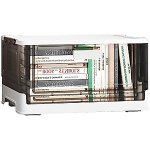 Sooyee Collapsible Storage Bins,Plastic Stackable Storage Bins,Closet Organizer,6 Gal(25.8Qt) Folding Storage Box Containers with Door and Lid for Bedroom/Office/Kitchen