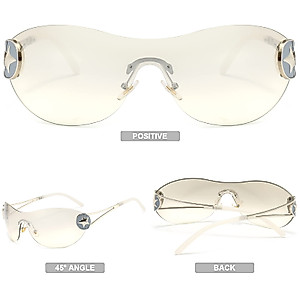 Futuristic Y2K Sunglasses for Women Men,Rimless Sunglasses Fashion Oversized Sun Glasses Shield Wrap Around Sunglasses (Silver/Silver)
