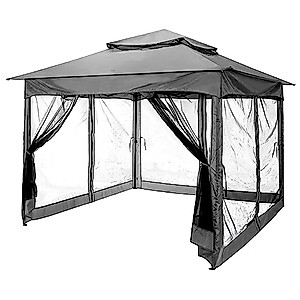 TABU 11x11 Pop Up Gazebo, Outdoor Canopy Tent, Pop-Up Gazebo Tent with Mosquito Netting, Pop-Up Gazebo Shelter with Zippered Screen Wall Panels for Patio Garden Backyard (Dark Grey)