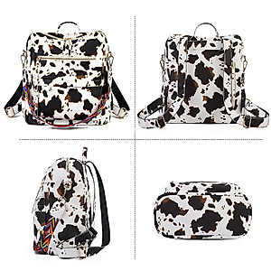 KOOIJNKO Women Backpack Purse Vintage Rucksack Convertible Shoulder Bag Travel Daypack, 2 Pack Cow OffWhite