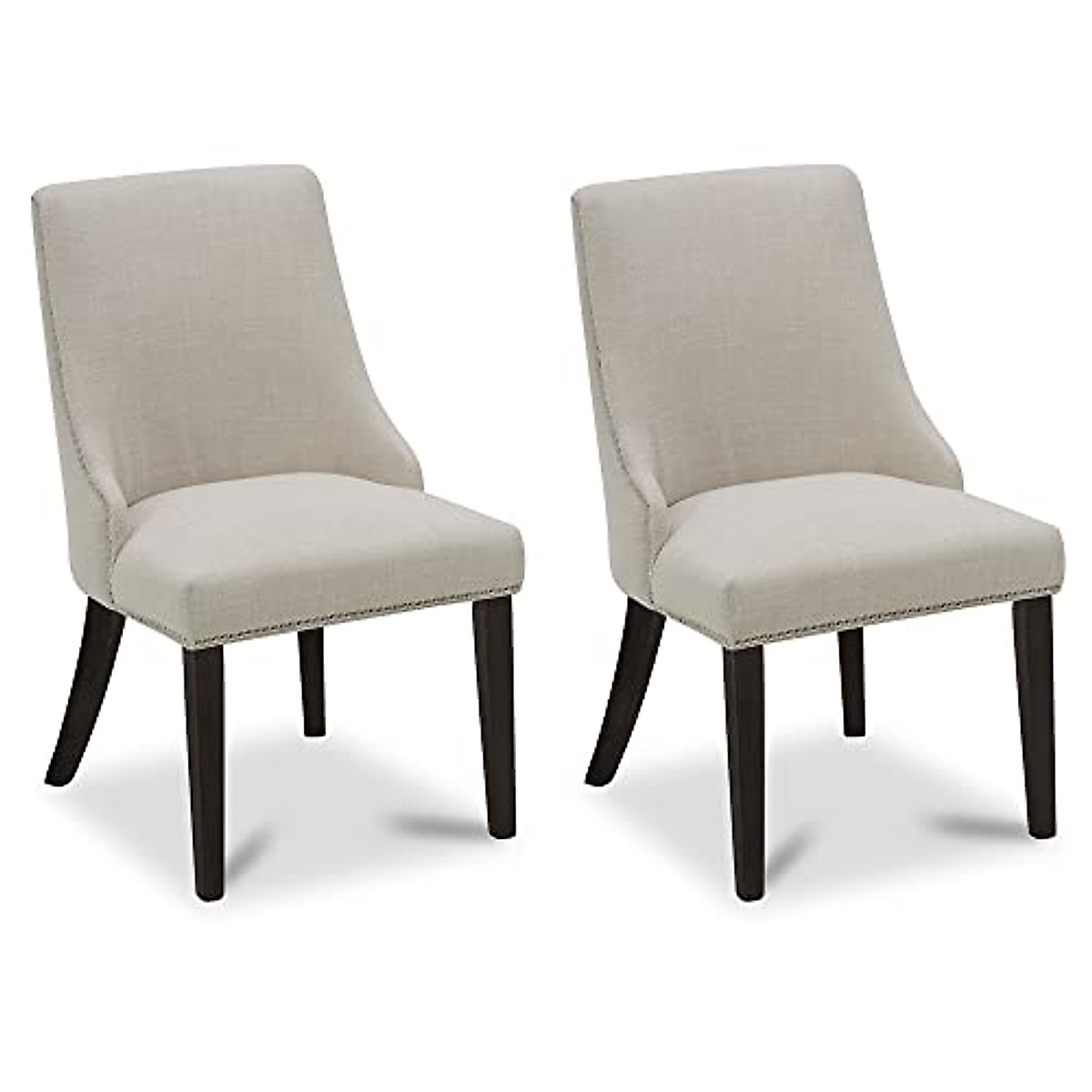 CHITA Farmhouse Dining Chairs with Nailhead Trim, Fabric High Back upholstered Chairs, Dining Room Chairs Set of 2,Linen
