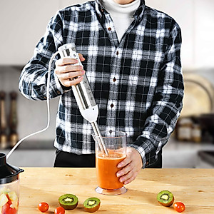 Vinchef 5 in 1 Immersion Hand Blender, 300 Watt, Multi-Speed Stainless Steel Handheld Stick Blender with 700ml Beaker, Whisk, Chopper/Grinder Bowl and Wall Rack, BPA-Free