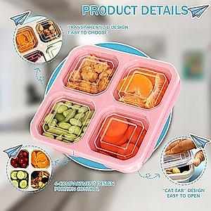 6 Pack Snack Containers, 4 Compartment Divided Snack Container for Kids, Bento Snack Box for Adults, Reusable Meal Prep Lunch Containers with Compartments, Small Bento Box for Work Travel