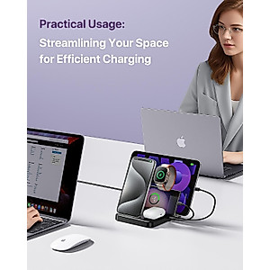 Caxdon 5-in-1 Charging Station, for iPhones 15 Pro/15 Pro Max/15, iPad Pro/Air/Mini, Apple Watch 9/Ultra 2, iPad Charging Station, Wireless Charging Dock for Apple Multiple Devices (G805, Black)