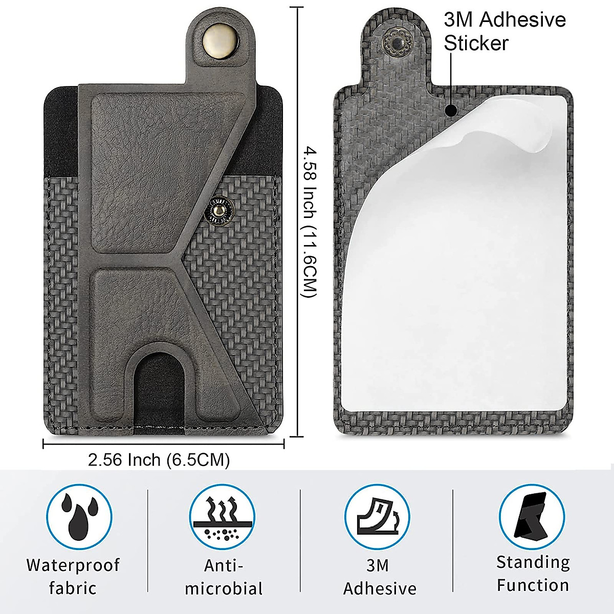 Miimall Phone Card Holder Compatible with iPhone Case, Samsung Galaxy Phone, PU Leather Wallet Pouch with Magnetic Adjustable Kickstand, 3M Adhesive Case Sleeve for Most Smartphones (Black)