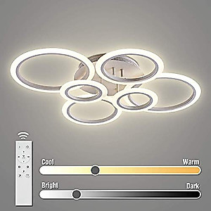 OUQI LED Ceiling Light,Vander Life 72W LED Ceiling Lamp 6400LM White 6 Rings Lighting Fixture for Living Room,Bedroom,Dining Room,Dimmable Remote Control,3 Color