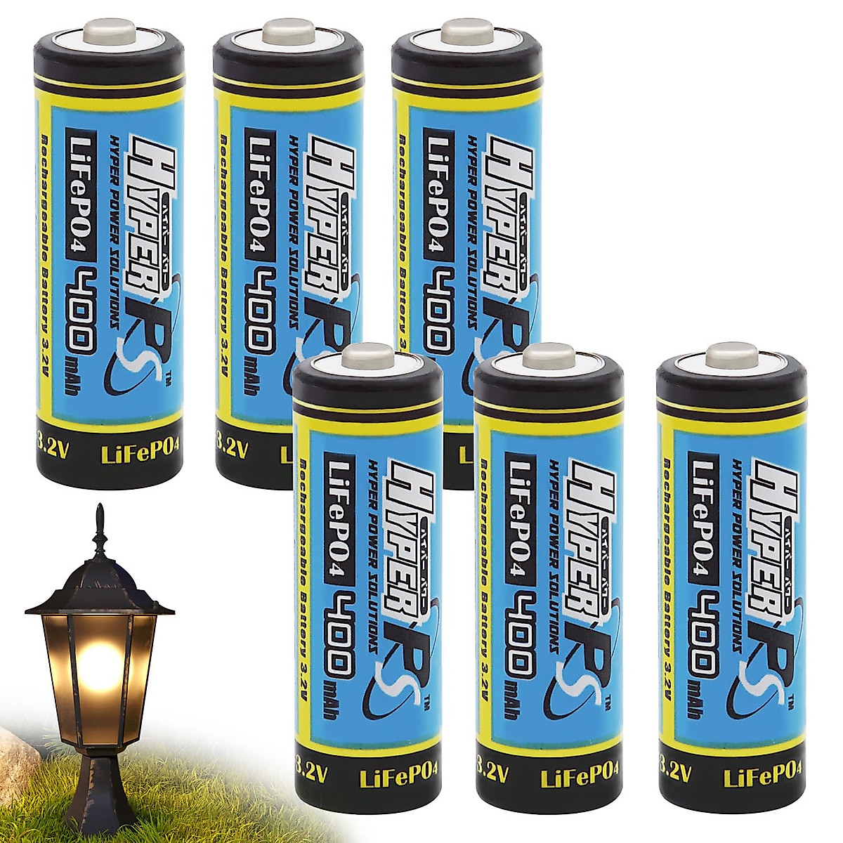 HYPERPS (6-Pack) 3.2V LiFePo4 14430 (14 x 43mm) 400mAh Rechargeable Battery for Solar Panel Light, Tooth Brush, Shaver, Flashlight