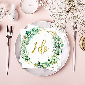 100PCS Sage Green Napkins for Bridal Shower Eucalyptus I Do Wedding Napkins Green Gold Foil Decorative Papers for Bridal Shower Engagement Party Dessert Beverage Table Party Supplies