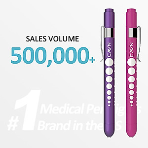 CAVN Pen Light with Pupil Gauge LED Penlight for Nurses Doctors, 2 Pcs Reusable Medical Penlight for Nursing Students (Purple/Pink)