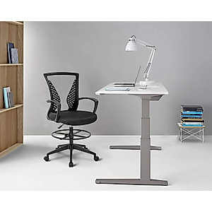 Drafting Chair Tall Ergonomic Office Chair Home Desk Chair Rolling Computer Mesh Swivel Modern Executive Task Chair with Height Adjustable Foot Rest Mid Back Lumbar Support Armrest Black