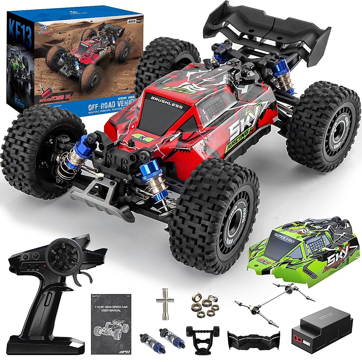 FUUY BRUSHLESS Fast RC Cars for Adults 62KM/H 3S Max 42MPH 1:16 High Speed Remote Control Car 4×4 Racing RC Buggy Vehicle Toys Teens Boys Age 8-12