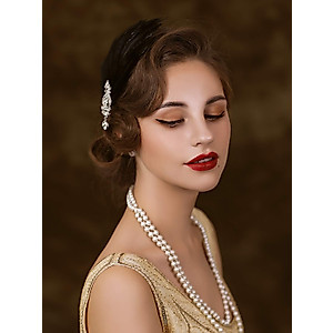 SWEETV 1920s Feather Headpiece Flapper Headband, Roaring 20s Hair Accessories Great Gatsby Hair Clip Black