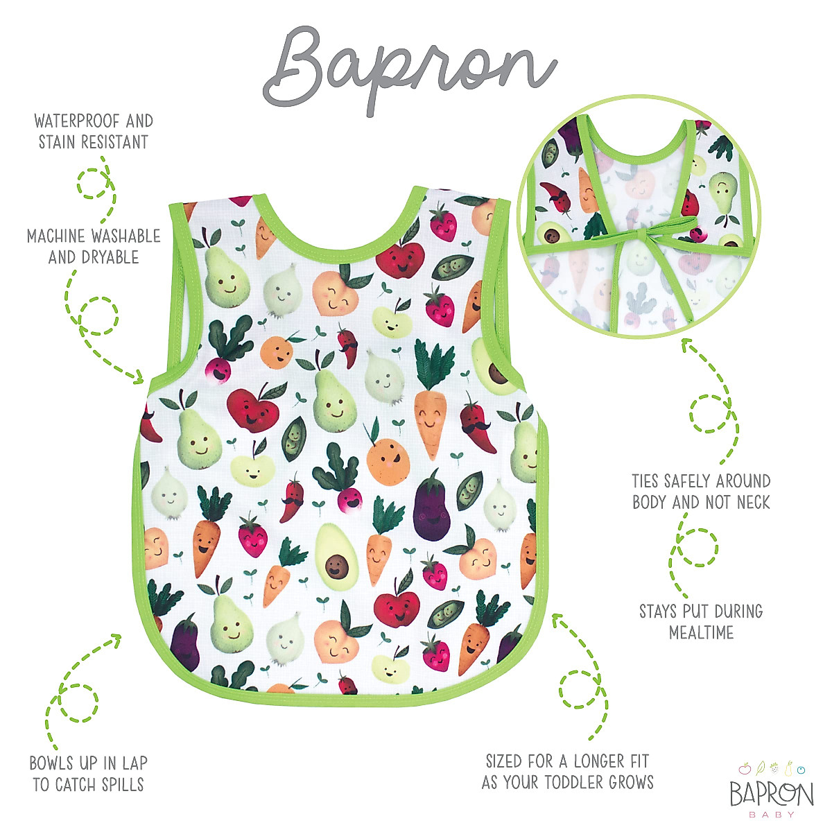 BapronBaby Market Fresh Bapron - No Neck Tie Safer Bib for Baby & Toddler - Soft Waterproof Stain Resistant - Machine Washable - Sz Baby/Toddler 6m-3T