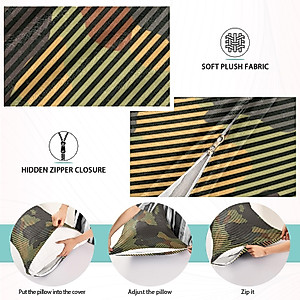 Green Brown Striped Camouflage Pillowcase for Hair and Skin Body Pillow Cover Pillow Case King Size 20"X 40" Super Soft Pillow Case with Zipper for Men