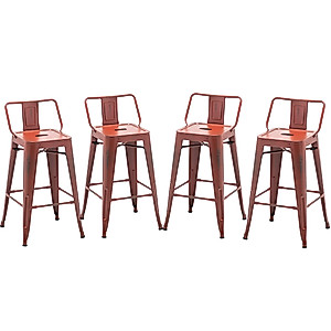 HAOBO Home 30" Metal Bar Stools Industrial Barstools Counter Height Stools for Indoor/Outdoor Barstools [Set of 4] (30", Low Back Distressed Red)