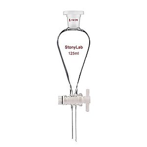 stonylab Borosilicate Glass 125 ml Heavy Wall Conical Separatory Funnel with 19/26 Joints and PTFE Stopcock, 125 ml