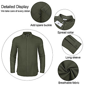 JEKAOYI Mens Casual Long Sleeve Cotton Linen Shirts Buttons Down Solid Plain Roll-Up Sleeve Summer Beach Shirts Olive Green