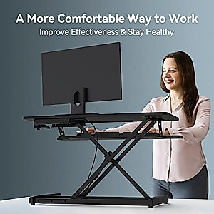 Standing Desk Converter - 35''Wide Stand Up desk Converter for Dual Monitor & Laptop w/Keyboard Tray,Sit to Stand Ergonomic Height Adjustable Riser Converter Computer Workstation for Home Office,Black