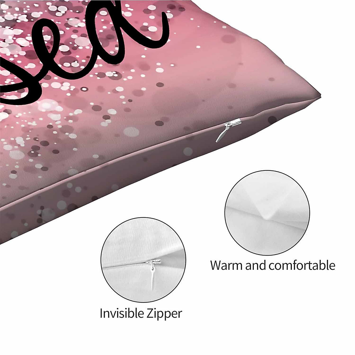 Mugod Rectangle Pillowcase Black Blessed on Silver Pink Dot Highlights,Throw Cushion Covers Rectangle Zipper Decor Sofa Couch Bedroom Living Room Home 20x30 Inches