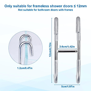 NQEUEPN 2pcs Shower Door Hooks, Frameless Glass Shower Door Towel Hooks 304 Stainless Steel No-Drill Over Door Shower Towel Hanger Rack for Bathroom Loofah Bathing Suits (Silver)