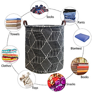 RoyBoder Laundry Hamper Thickened Cotton Waterproof Laundry Basket Leather Handle Collapsible Wide Ring Laundry Hamper in Bedroom Bathroom Dormitory Cloakroom Livingroom Nursery Organizer Toy Bin