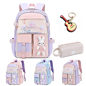 Cute Bunny Backpack, Kawaii Bunny Backpacks Girls,Back To School Large Capacity Waterproof Bookbag for Grades 1-6 Bags(Purple)