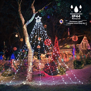 Toodour Christmas Lights, 317 LED 10ft X 9 Outdoor Christmas Decorations Lights with 12" Topper Star, 8 Lighting Modes Outside Christmas Tree Lights (White)