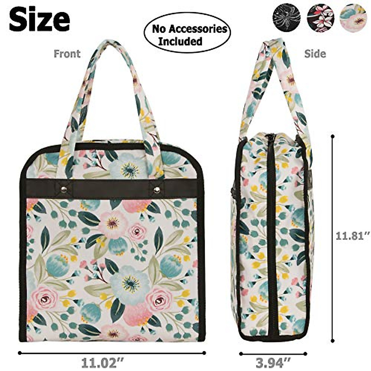PACMAXI Sewing Accessories Storage Bag, Knitting, Craft Tools and Accessories Organizer, Roomy Carrying Bag for Sewing Tools and Accessories (Flower with Beige Background)