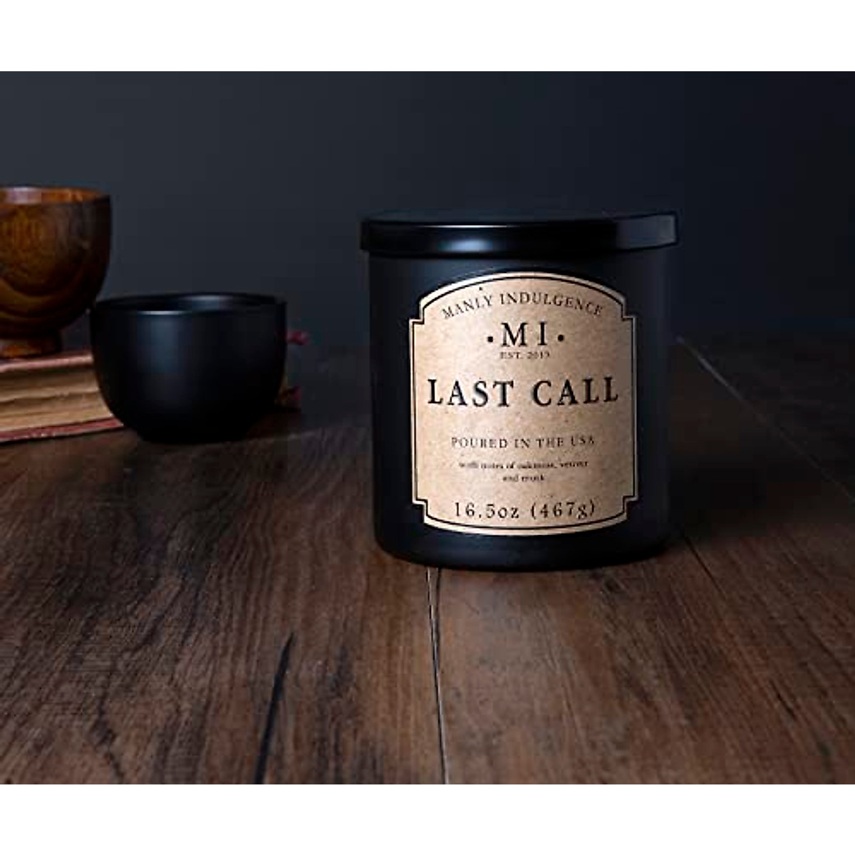Manly Indulgence Last Call Jar Candle 16.5 oz - Woodsy Vetiver, Oakmoss - Citrus & Spicy Hints - Eucalyptus - Up to 60 Hour Burn - Soy Blend Wax, USA Poured