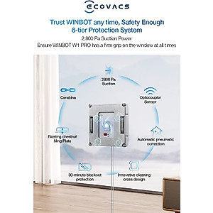 ECOVACS Winbot W1 Pro Window Cleaning Robot, Intelligent Cleaning with Dual Cross Water Spray Technology, Win SLAM 3.0 Path Planning, 2800Pa Suction Power, Edge Detection Technology, App Control,Grey