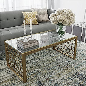 CosmoLiving by Cosmopolitan CosmoLiving Juliette Top, Soft Brass, Tempered Glass Coffee Table, 46.0 in x 24.0 in x 19.0 in