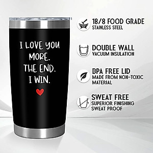 TEEZWONDER Couple Gifts for Him Her - I Win Black Stainless Steel Insulated Coffee Tumbler With Lid 20 Oz - Anniversary Wedding Birthday Gifts for Men Girlfriend Boyfriend Wife Husband