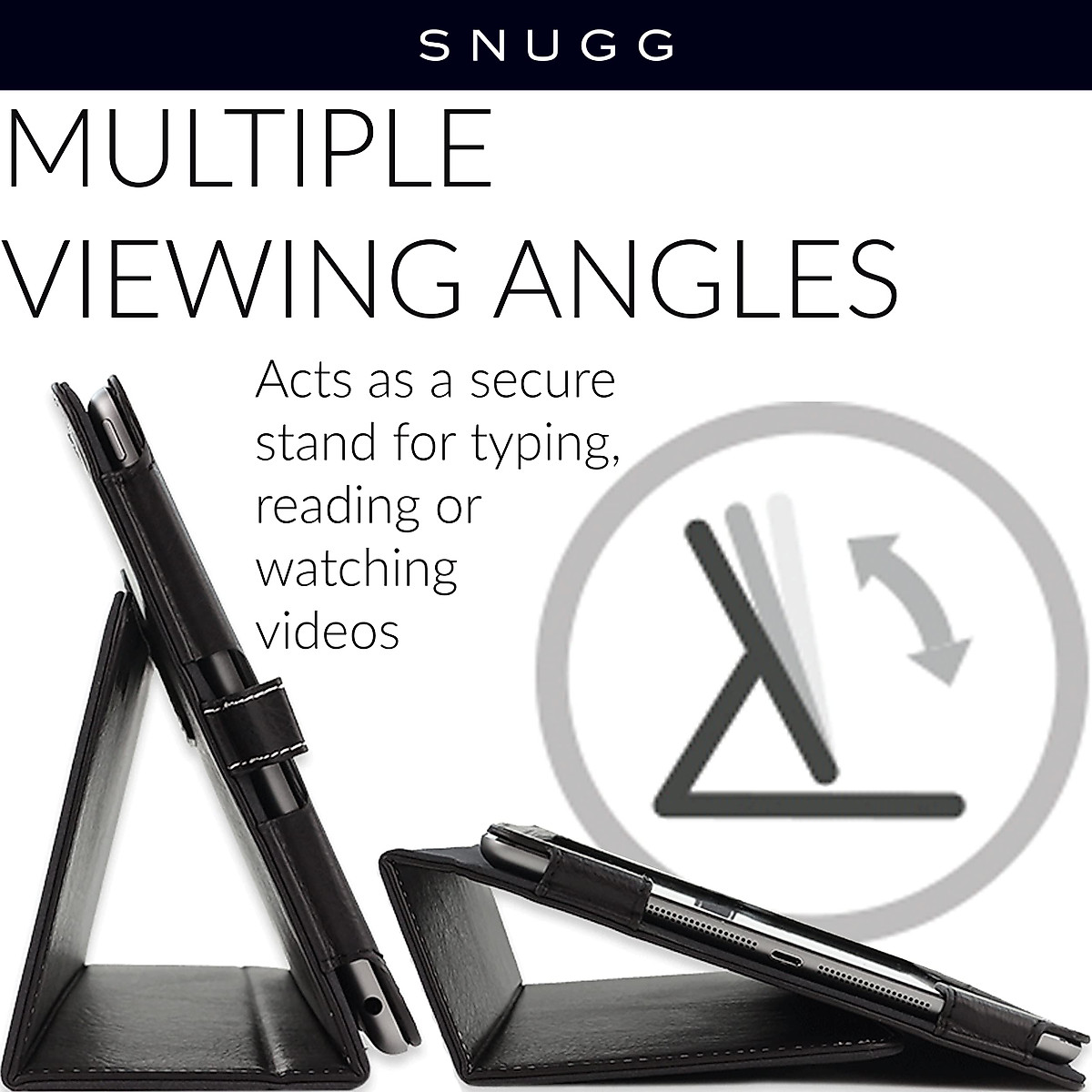 Snugg iPad 9.7 (2018/2017) & iPad Air Case, Black Leather Smart Case Cover Apple iPad Air and New iPad 2017 9.7" Protective Flip Stand Cover with Auto Wake/Sleep