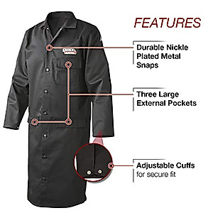 Lincoln Electric Welding Lab Coat | Premium Flame Resistant (FR) Cotton | 45" Length |Black | XL | K3112-XL