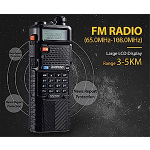 BAOFENG UV-5R Two-Way Radio Walkie Talkies, Dual Band, 128 Channels with 3800mah and Earpiece-Black