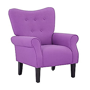 YOLENY Modern Accent Chair,High Back Armchair,Upholstered Fabric Button Single Sofa with Wooden Legs for Living Room, Bedroom, Club, Purple