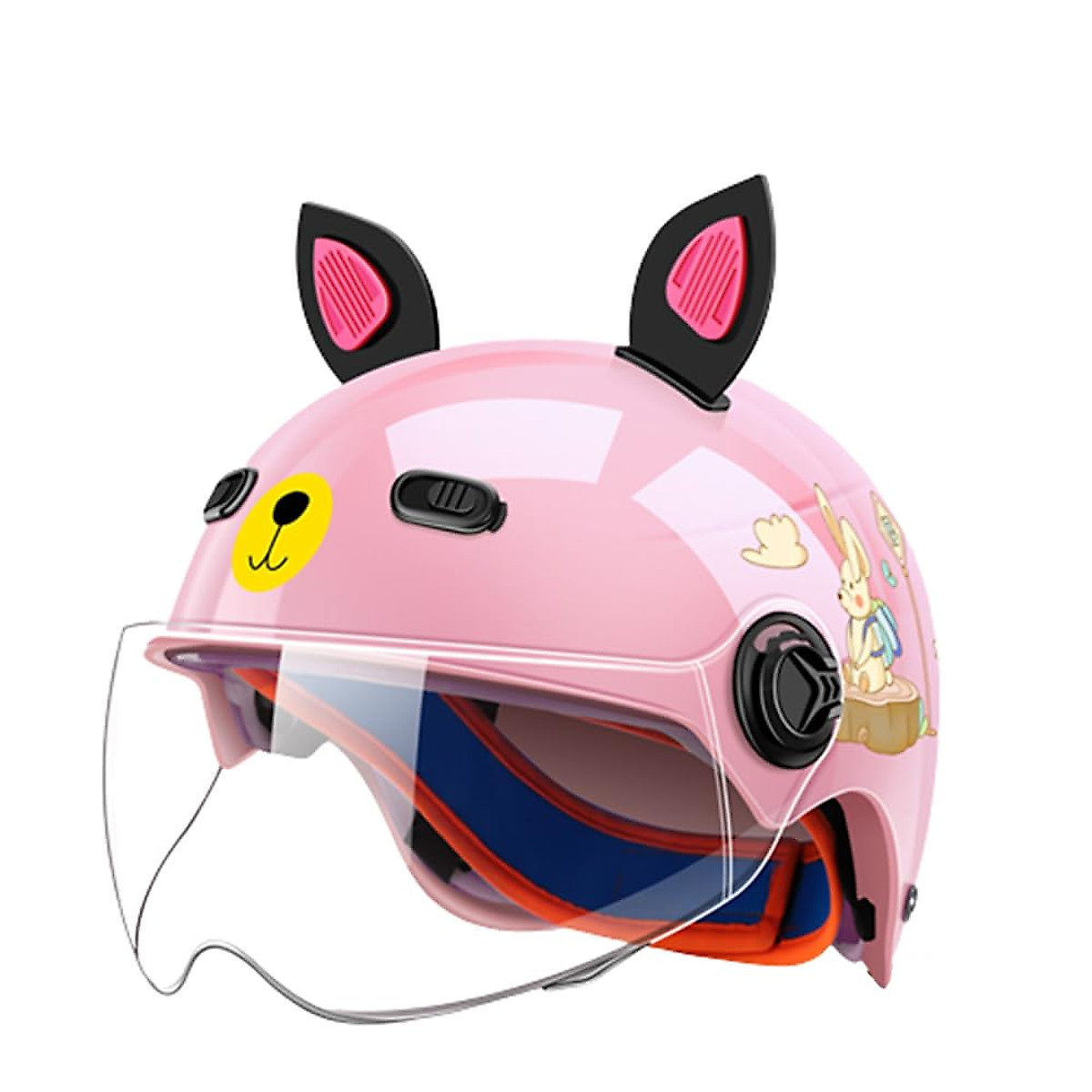 Cute Kids Motorcycle Half Helmet with Cat Ears, Child Ultra-Thin Half Shell Motorcycle Open Face Helmet Youth Moped Cap for 2-14 Years Old ATV Cruiser Scooter Helmet DOT Approved-B||54-60CM